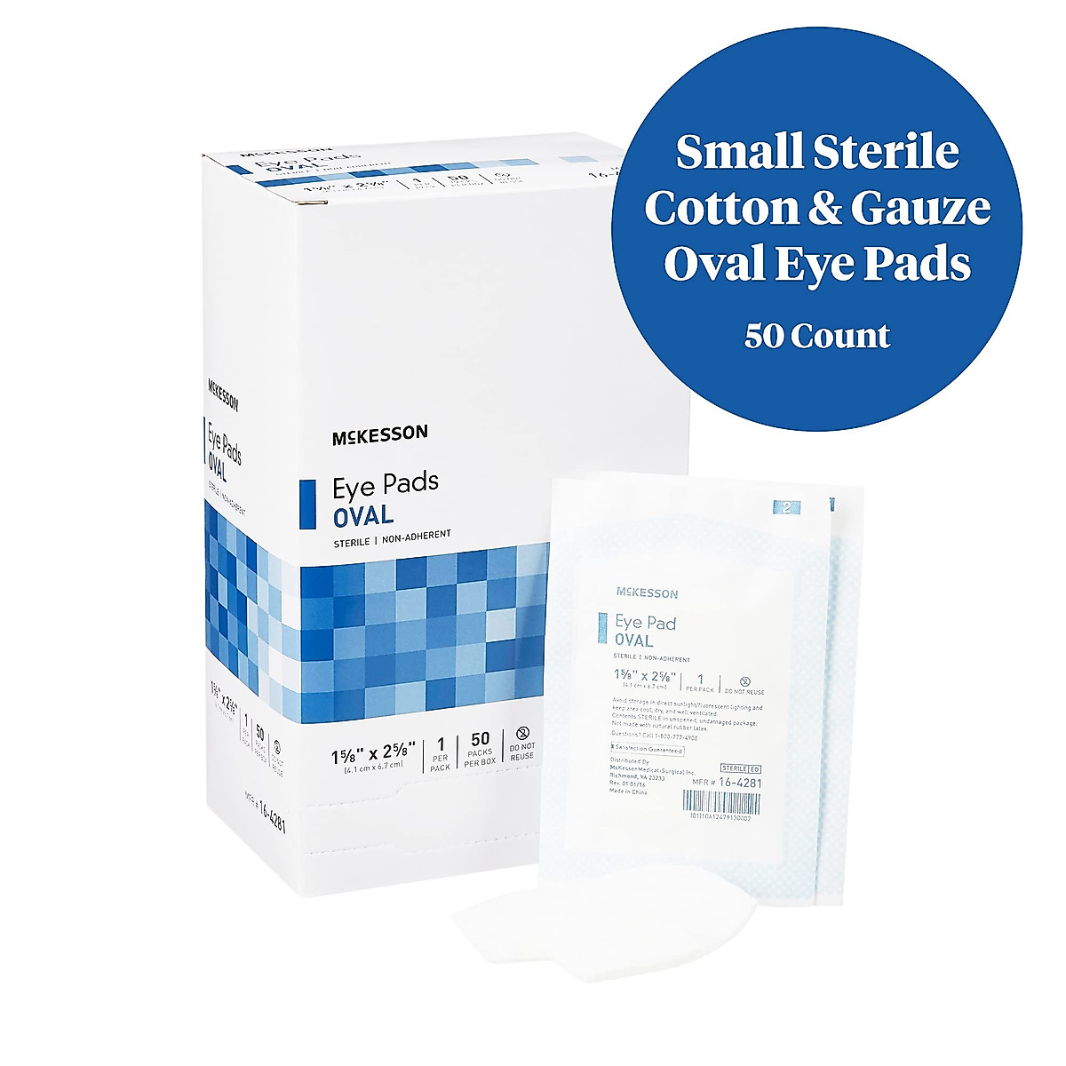 McKesson Eye Pads, Sterile, Oval, Non-Adherent, 1 5/8 in x 2 5/8 in, 50 Count, 1 Pack