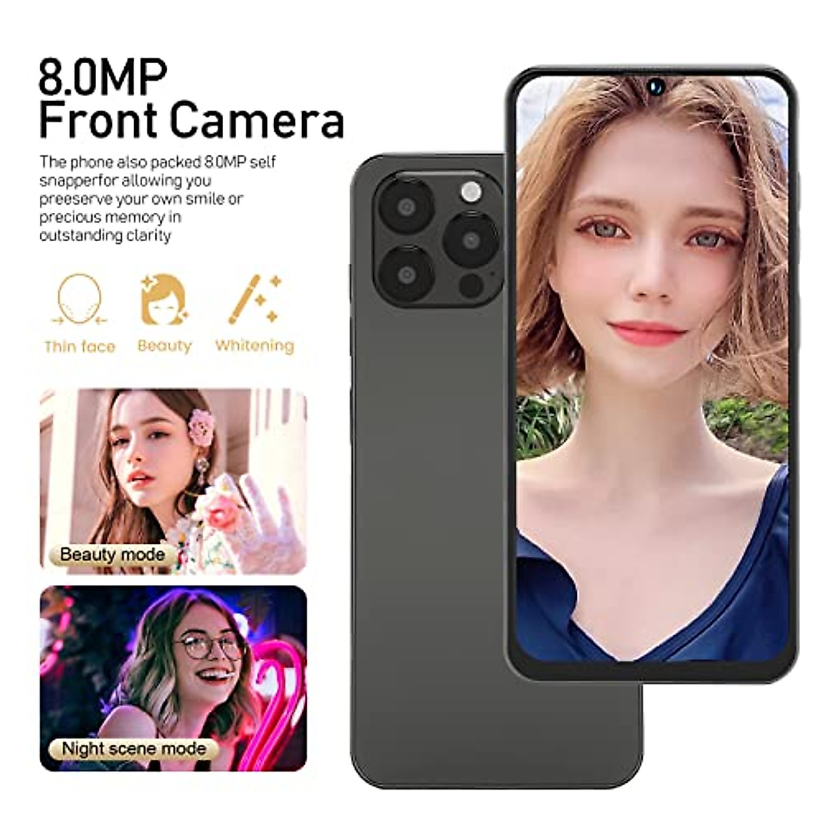 ASHATA I14 Pro Max 4G Cell Phone for Android, 6.7 Inch Smartphone with 4GB RAM 128GB ROM, 8MP Front Camera 16MP Rear Camera, 3 in 1 Navigation System, Memory Card Supports Up to 128G(US)