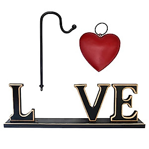 Rustic Wood Love Table Sign Freestanding Cutout Love Table Centerpiece Sign with Hanging Love Heart Decorative Love Word Sign Fireplace Tabletop Decor for Wedding Valentine's Day Gift
