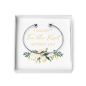 AlacrityGifts Love Knot Bangle Bracelet - Simple Tie The Knot Cuff Stretch Bracelet for Bridesmaid Proposal - Bridesmaid Gift Box - I Couldn't Tie The Knot Without You, Wedding Gift (Silver)