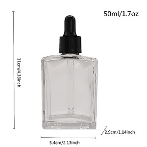 PimyRcyi Dropper 50ml Empty Essential Oil Drop Bottle, 1.7oz Square Essence Glass Bottles Lab Dropping Serum Container For Liquid, Perfumes (8pcs,Clear)