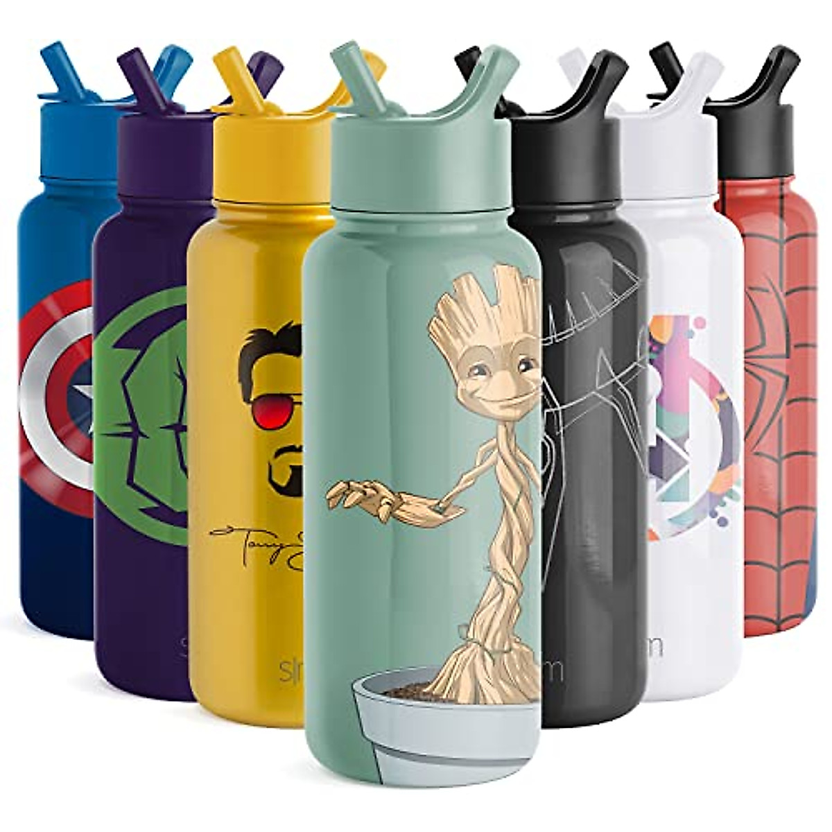 Simple Modern Marvel Water Bottle with Straw Lid Vacuum Insulated Stainless Steel Metal Thermos | Reusable Leak Proof Flask for Gym | Summit Collection | 32oz Guardian's of the Galaxy Child Groot