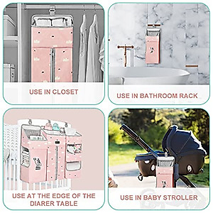 NGORAY Hanging Baby Diaper Caddy Organizers for Crib - 3-in-1 Diaper Stacker for Changing Table Nursery Organization Storage Holder for Baby Essentials Attachment Portable Combining Clothing (Pink)