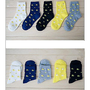 5 Pairs Women Crew Socks Casual Cute Cotton Animal Socks Long Ankle Socks Design for Girls X1-ducks907
