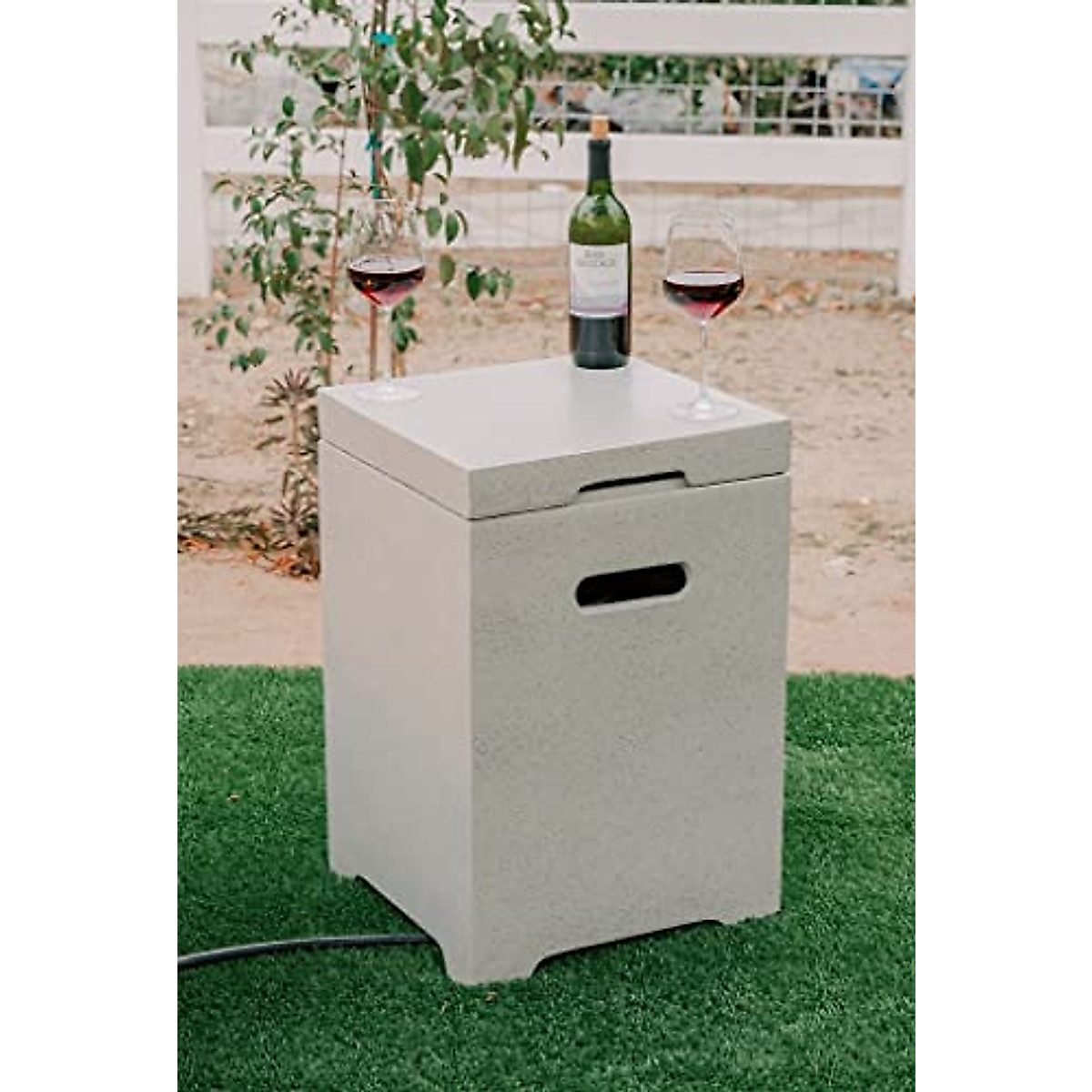 Kante 23.6" H Square Light Gray Eco-Friendly Concrete/Metal Outdoor Patio Backyard UV and Weather Resistant Modern Propane Tank Cover Storage Box for Gas Fire Pit, Hideaway Side Table,RMFP-T01-81904