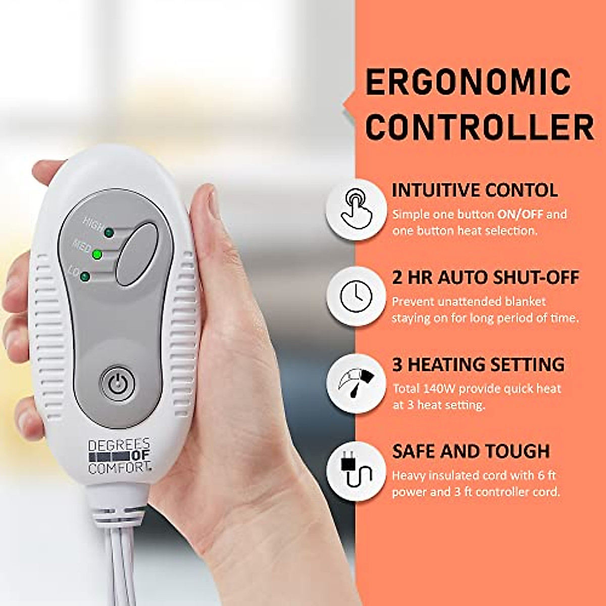 Heated Microplush Blanket with Foot Pocket - 3 Heat Settings, Auto Shut-Off, Machine Washable, Soft & Comfortable Electric Throw (50x62 inches, Grey)