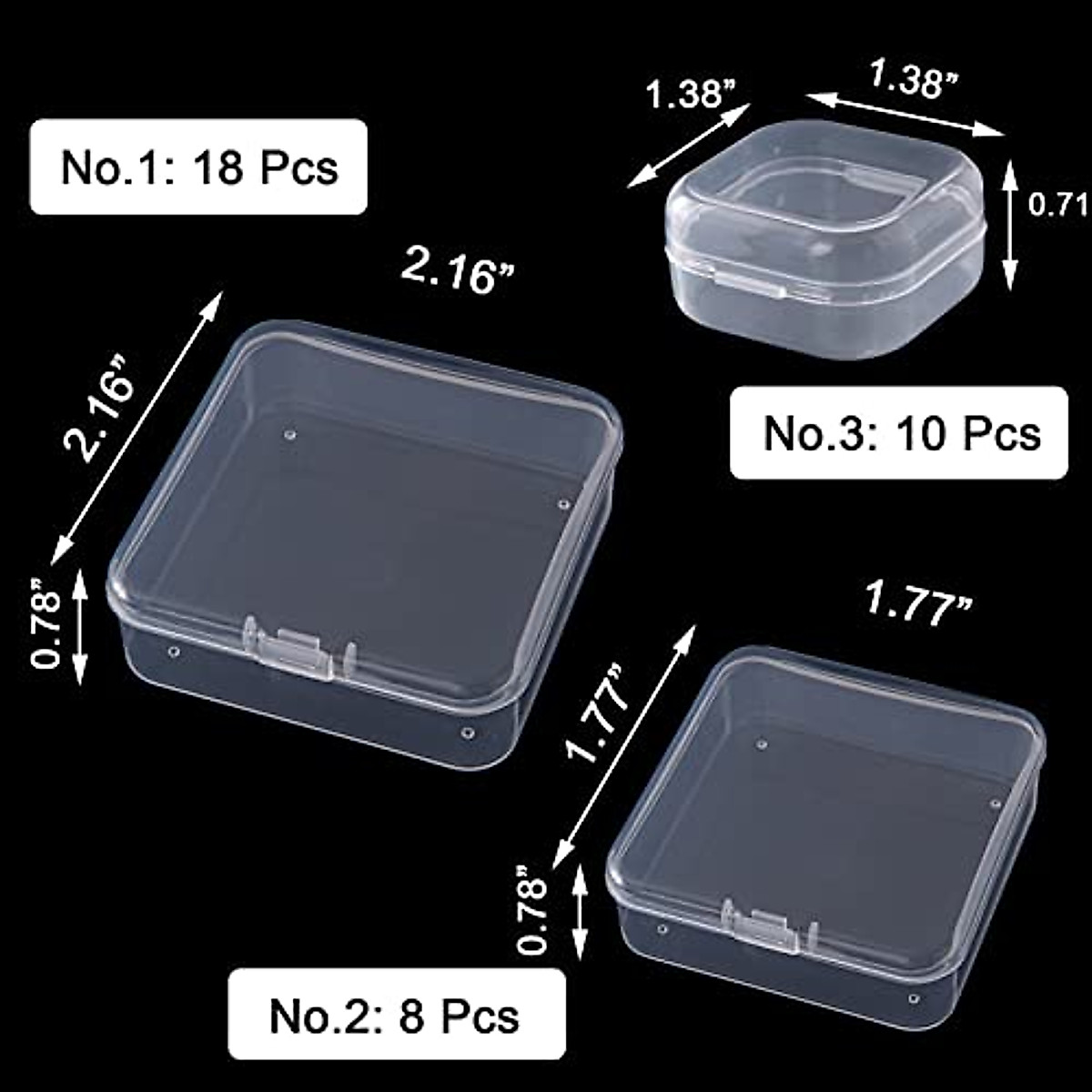 36 Pcs Mixed Sizes Mini Clear Plastic Containers for Bead Organizer and Storage, Craft Storage Boxes with Hinged Lids, Small Transparent Storage Containers for Jewelry Diamond Art Screws Small Parts