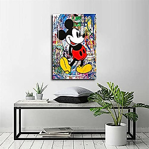 IXLLU Banksy Graffiti Street Art Mickey Poster Decorative Painting Canvas Wall Art Living Room Posters Bedroom Painting 16x24inch(40x60cm)