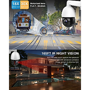 5MP Auto Tracking PTZ Camera - 18x Optical Zoom 4.7-84.6mm Lens, 2-Way Talk & Siren, Human/Vehicle Detection, 165ft IR Night Vision, Auto Cruise, Compatible for Hikvision PTZ Camera Outdoor