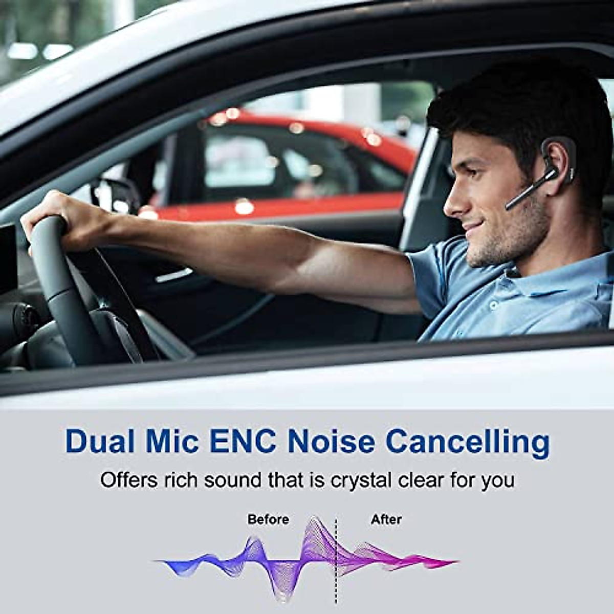 Bluetooth Headset with CVC8.0 Dual Mic Noise Cancelling, Bluetooth Earpiece V5.0 Hands-Free Wireless Headset for iPhone Android Cell Phone Trucker Business Office, Super Light, Clear Chat