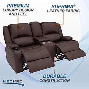 RecPro Charles Collectiom | 70" Powered Doubled Recliner | Suprima Leather (Mahogany)