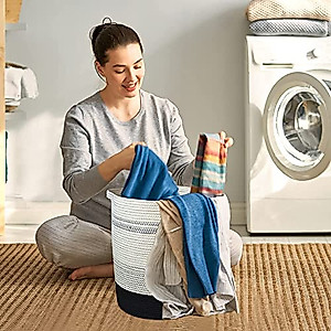 Laundry Baskets-Woven Rope Laundry Hamper with Handles, Tall Laundry Basket for Blanket Storage, for Laundry or Bedroom, Collapsible Laundry Basket Easy Storage 20"×16"-(Black)