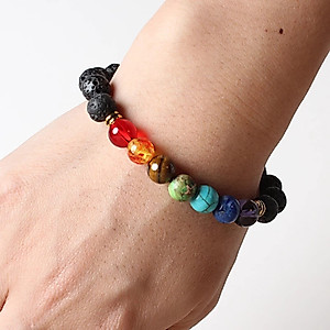 DRTMLY 8MM Lava Rock Chakra Bracelets, Adjustable Crystal and Healing Stone Bracelets, Braided Rope Beaded Bracelets for Women Men Spiritual Protection