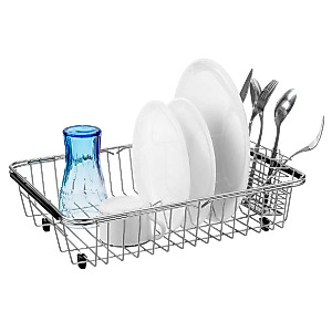 ARCCI Expandable Dish Drying Rack Over The Sink, Large Capacity Sink Dish Rack Drainer Plate Organizer Shelf with Removable Utensil Holder, Dish Drainer Rack for Kitchen Counter, Inside Sink