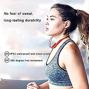 Bluetooth Headphones Wireless Earbuds Neckband with mic Noise Cancelling Wireless Headset 400 Hours Standby timefor Sports (Tomato red)