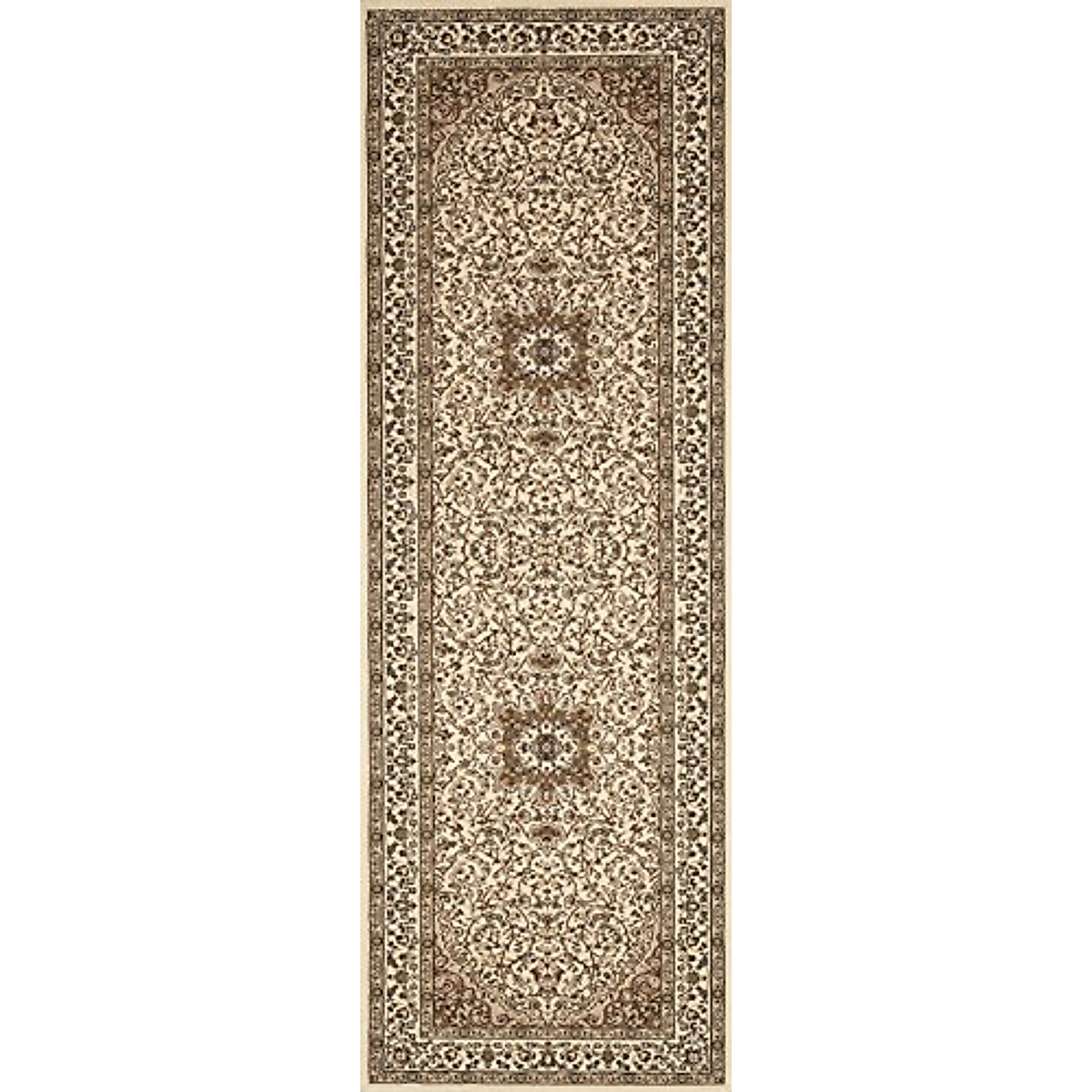 Traditional Oriental Cream Medallion Design 2' X 7'2" Runner Area Rug