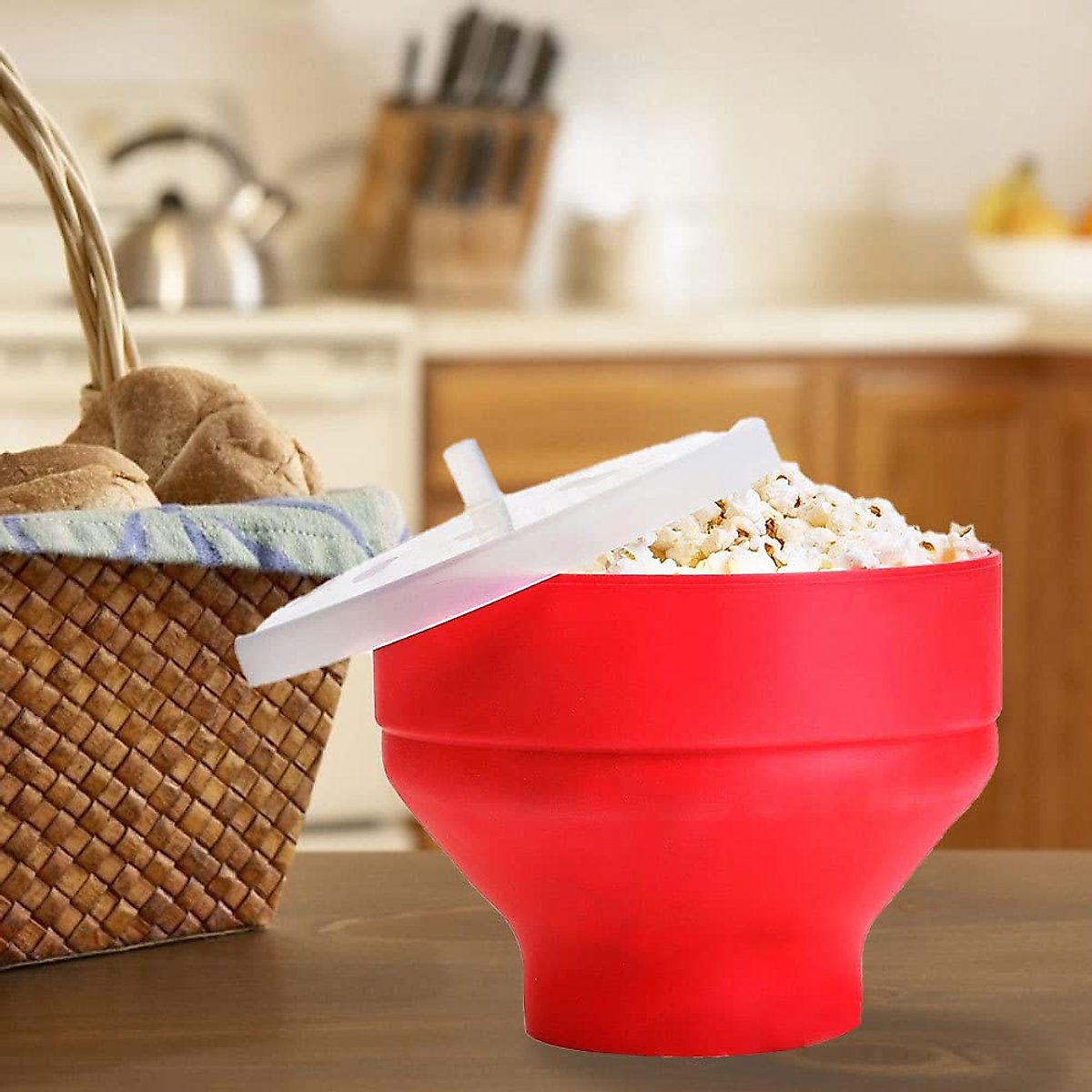 Popcorn Microwave, Silicone Microwave Popcorn Popper Machine, Foldable Popcorn Maker with a Lid, Heat-Resistant and Durable Popcorn Maker to Explode Popcorn and hold fruit