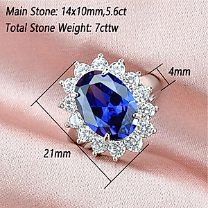 Wuziwen Blue Tanzanite Statement Rings for Women Sterling Silver Royal Gemtone Engagement Ring Oval Sz 8