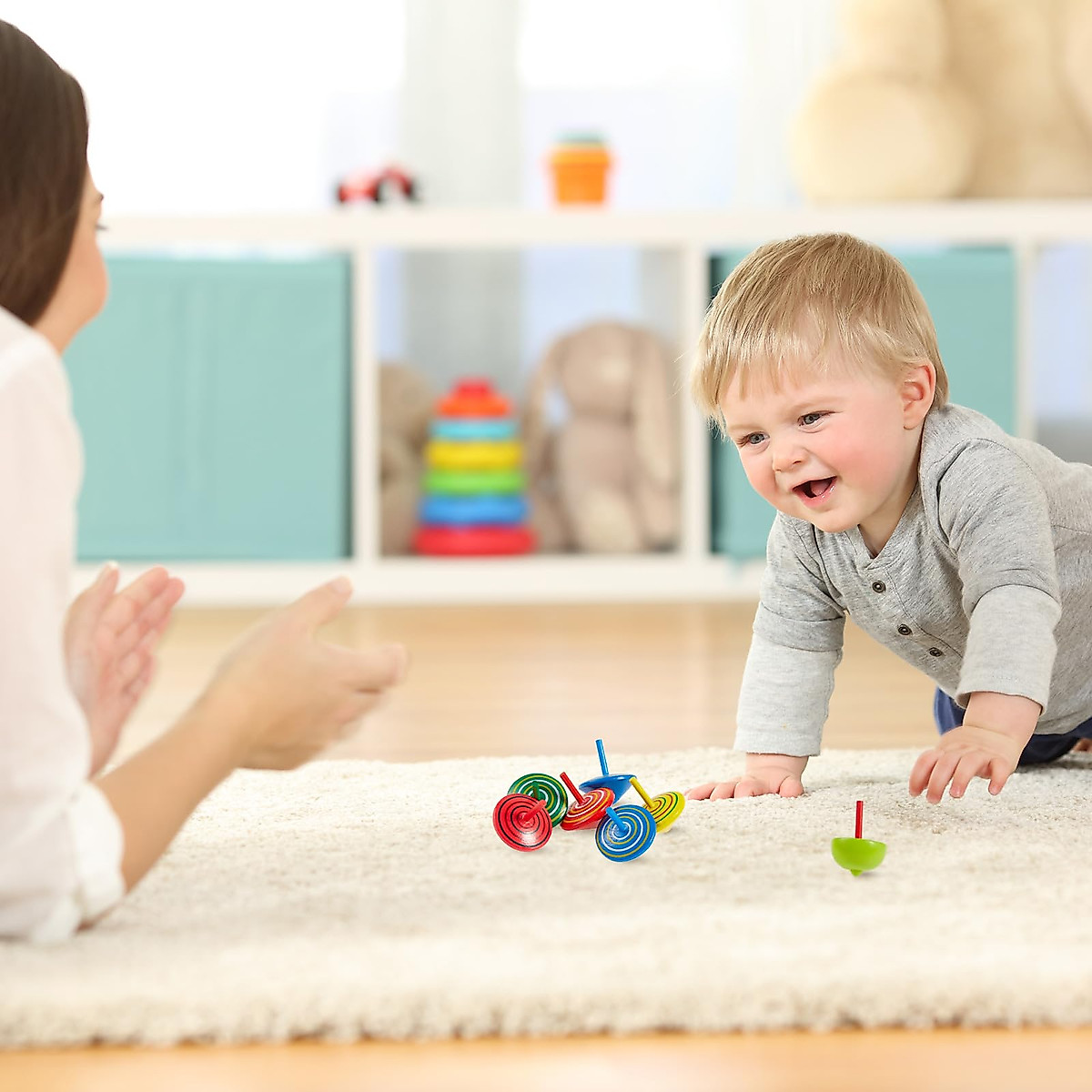 28 Pcs Wooden Spinning Top Spinning Toy Gyroscope Toy Fruit Wooden Spin Top Colorful Educational Toys Students School Kindergarten Fidget Spinner for Balance and Coordination Skills Party Games Gifts