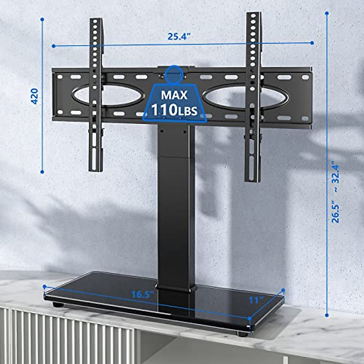 Rfiver Universal Swivel TV Stand Table Top TV Stand for 37-65,70,75 Inch LCD LED TV up to 110 lbs -Height Adjustable Center Pedestal Stand Replacement with Heavy Duty Tempered Glass Base