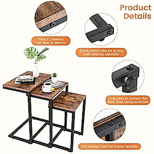 Gdvsclr Nesting Tables Set of 3, End Table with Adjustable Height, C Shaped End Table for Sofa Couch Bed, Nesting Side Tables for Living Room Bedroom, Rustic Brown