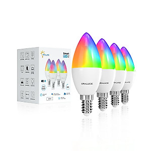 ORALUCE Smart Light Bulbs, WiFi＆Bluetooth E12 Smart Bulbs That Work with Alexa Google Home Compatible, 40W Equivalent Type B LED Light Bulb, RGBCW 2700-6500K Color Changing, 5W 500LM, 4Pack