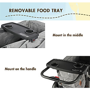 Busy Bee Foldable Wagon Stroller for 2 Kids, Push Pull Collapsible Kids Wagon with Adjustable Handle Bar, Removable Canopy, 5-Point Harness, Shock-Absorbing Wheels, Grey