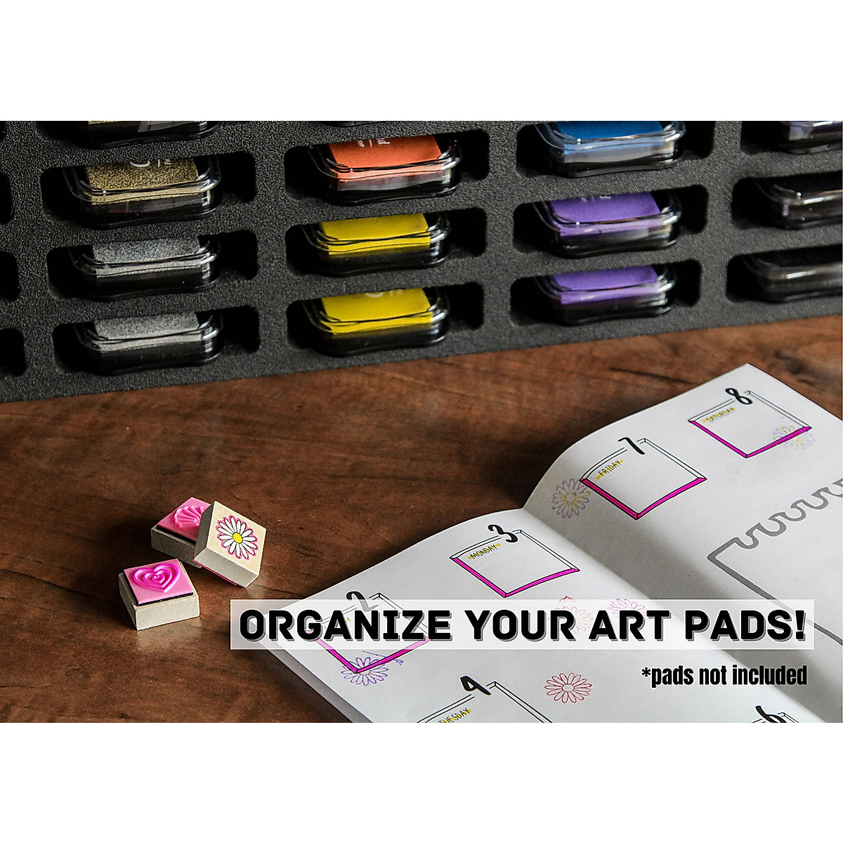 Polar Whale 2 Ink Pad Storage Trays Organizer Stamping Design Stand Supply Black Foam Horizontal Holder Non-Rattle Washable Compatible with Versamark, Versafine, Distress, Stazon and More Holds 30