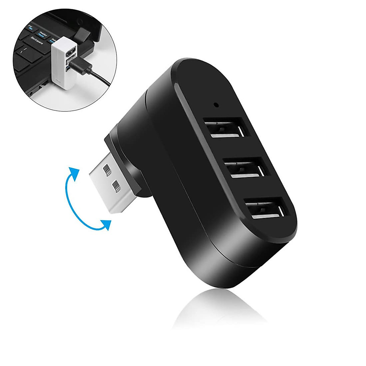 TXY Universal Mini Rotatable 1 Port USB 3.0, 2 Port USB 2.0 Hub High Speed Data Transfer Splitter Box Adapter USB Expander for PC Laptop (Black)