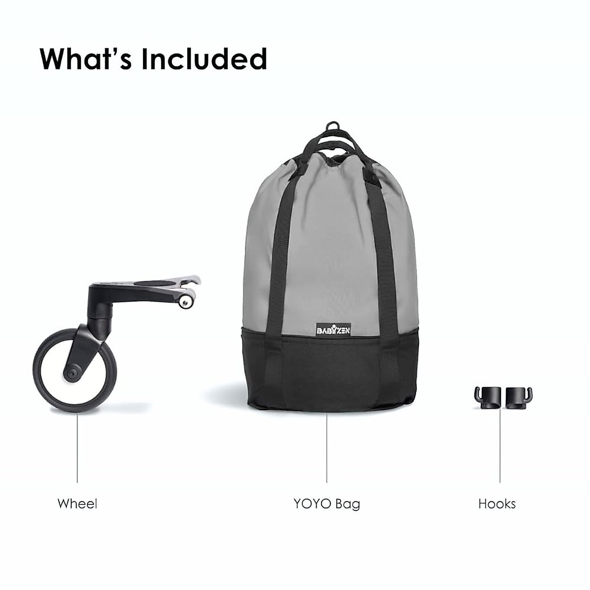 Babyzen YOYO Bag, Grey - Provides Additional, Sturdy Storage on the YOYO2 Stroller - Includes Wheel Base & Hooks