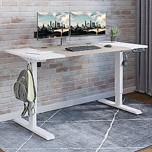 Radlove Electric Height Adjustable Standing Desk, 55 x 24 Inches Stand Up Workstation, Splice Board Home Office Computer Table Ergonomic (White Frame + 55" White+Maple Top)