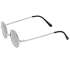 zeroUV Small Retro Lennon Style Colored Mirror Lens Round Metal Sunglasses 41mm (Silver/Silver Mirror)