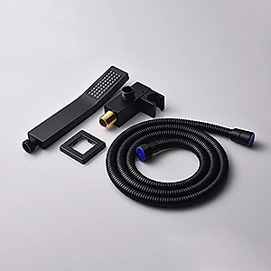 WHSHOWER Brass Handheld Shower Head Kit Square Shower Heads with 59'' Stainless Steel Shower Hose And Adjustable Solid Brass Bracket High Pressure Hand Held Shower Head Combo, Matte Black
