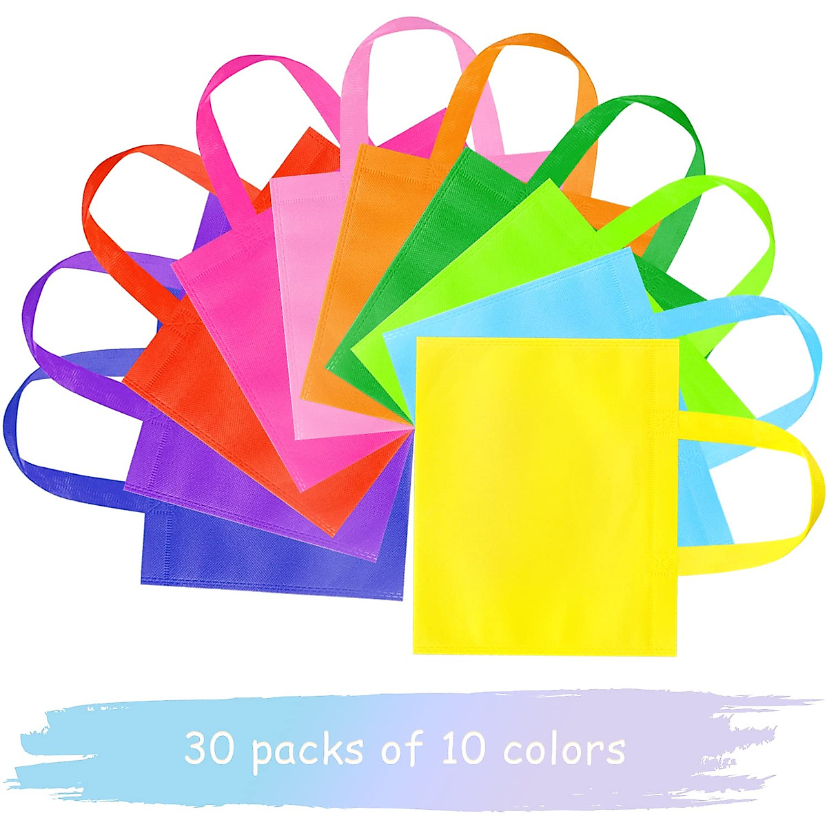 GITMIWS 30 Pack Non Woven Party Favor Bags, 9.8'' Small Reusable Kids Tote Bags with Handles, Rainbow Party Favor Goodie Bags for Kids Birthday