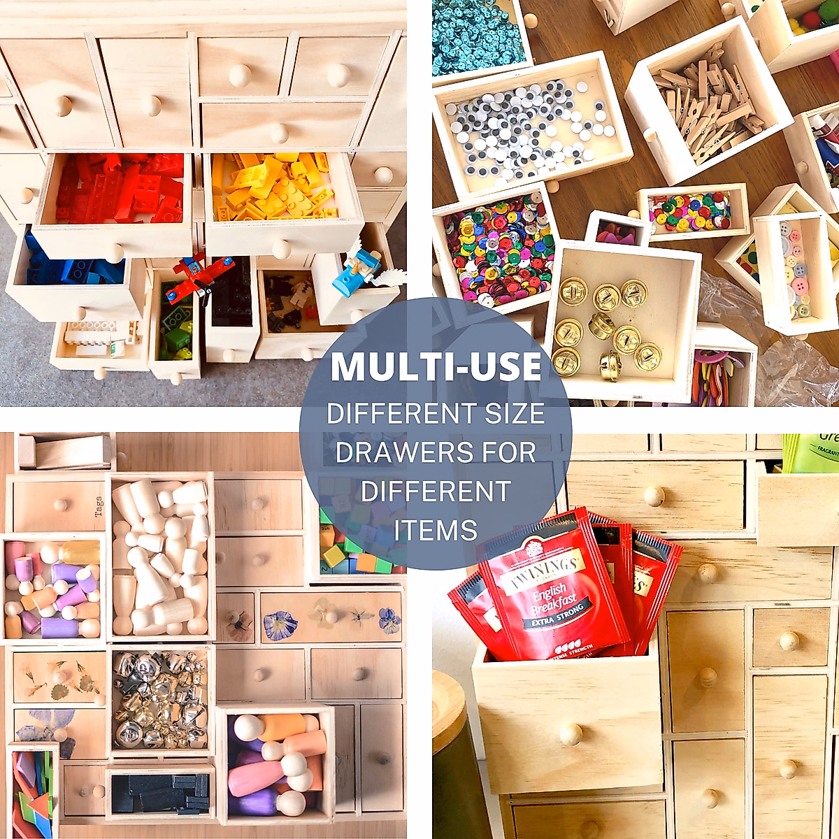 Hyggehaus DIY Wooden Advent Calendar Apothecary Cabinet Craft Storage organiser with Drawers for Decorating or Natural Wood. Handles Detached. Comes in Gift Box