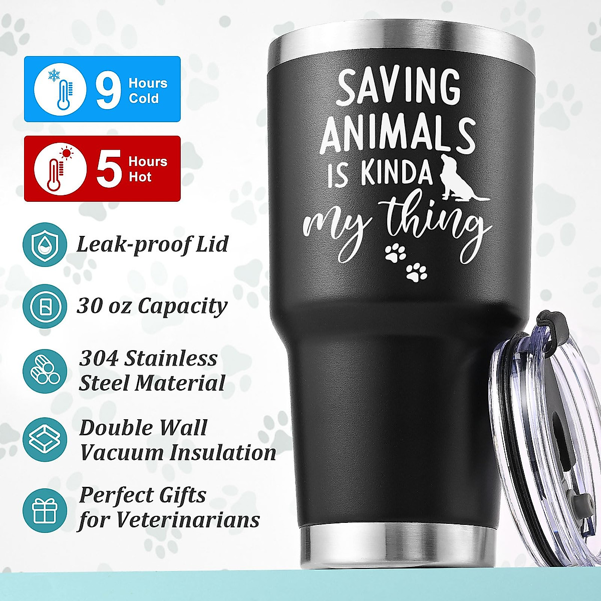 Lifecapido Vet Tech Gifts, Veterinarian Gifts, Saving Animals Is Kinda My Thing 30oz Tumbler with Veterinarian Keychain, Vet Tech Week Gifts Christmas Gifts for Veterinarian Technologists, Black