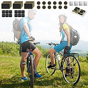 40 Pieces Bicycle Tire Repair Kit Includes 36 Pieces Glueless Bike Tube Patches Self Adhesive Bicycle Tire Patches Included Round Square Rectangle and 4 Pieces Metal Rasps for Road Mountain Bikes