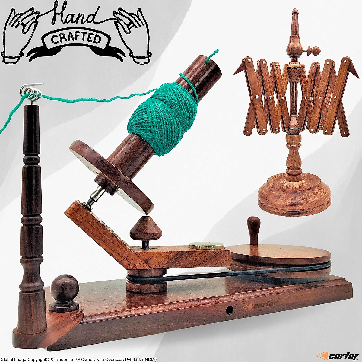 Carfar Wooden Yarn Winder Complete Set for Knitting and Crocheting Handmade Natural Wood Yarn Winder Combo