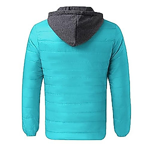 Ymosrh Down Jacket Men Hiking, Hooded Lightweight Puffer Jacket Winter Coat Packable Jacket Bubble for Mens Jacket Large Coat Jacket Chamarra para Hombre Invierno Coat Jacket Coats (M, Sky Blue)