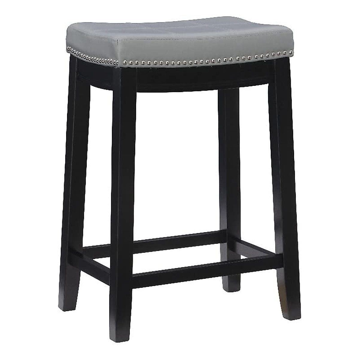 Linon Claridge Backless Counter Stool Gray Faux Leather Wood Frame in Black