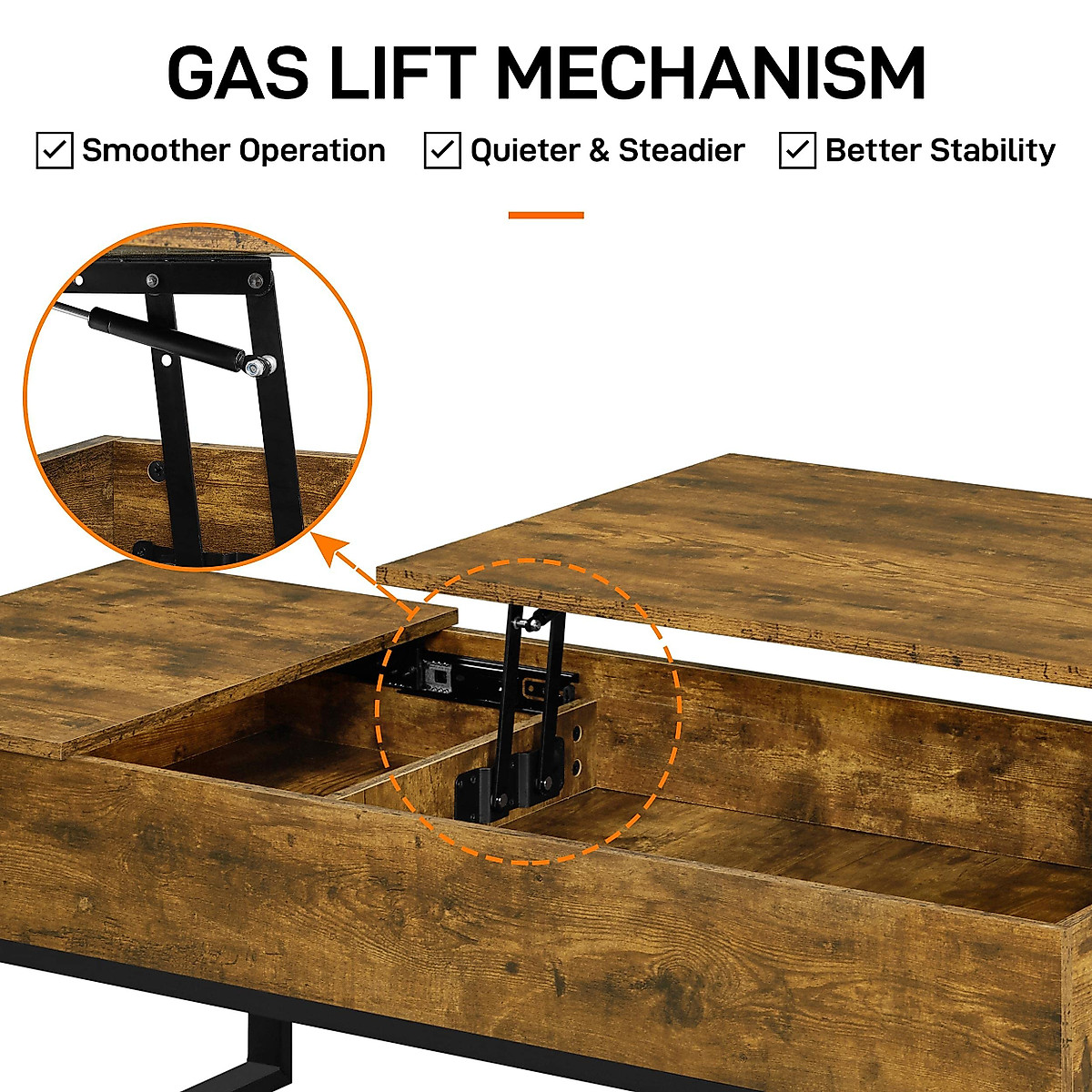 Yaheetech Lift Top Coffee Table with Storage, Industrial Coffee Table with Hidden Compartment & Lift Tabletop for Living Room, Rustic Brown