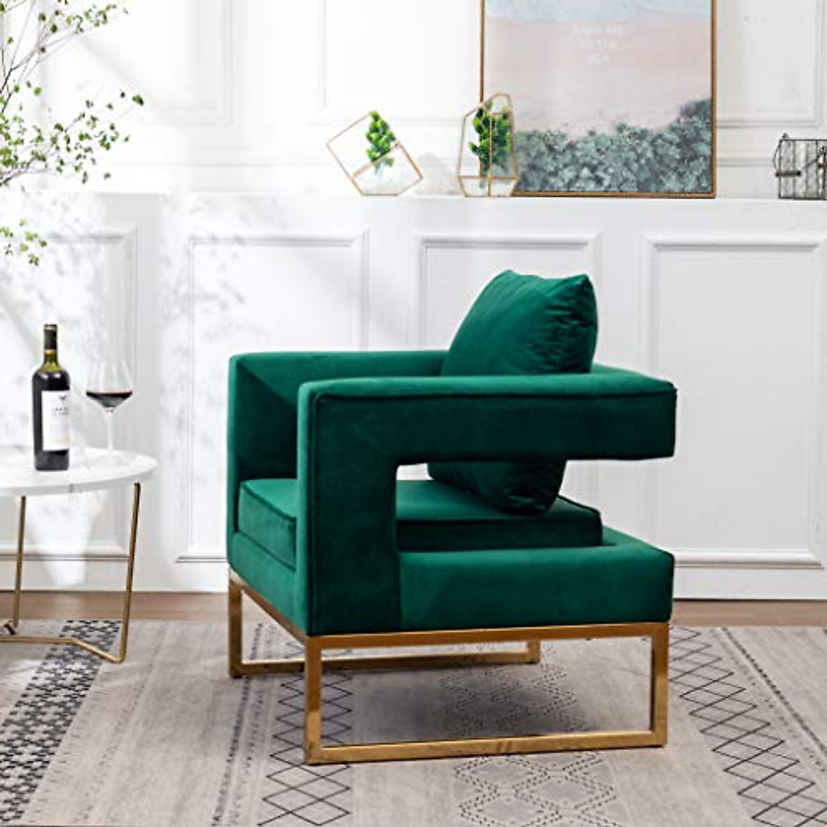 Roundhill Furniture Lenola Upholstered Accent Arm Chair, Green 27.5D x 29.75W x 34.5H in
