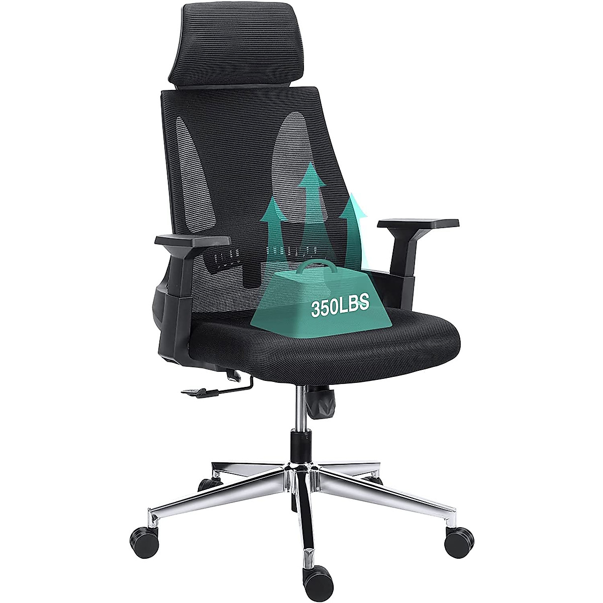 Raynesys Ergonomic Chair for Heavy People, 350 LBS Capacity with Wide Seat, Comfortable Headrest, Tilt Function Adjustable Lumbar Support,Breathable Mesh for Home Office, Black & Black