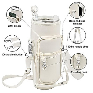 PRAGATISM Water Bottle Holder with Strap Pouch and Handle fits for Stanley Quencher H2.0 & Adventure 40 oz Tumbler, Water Bottle Carrier Bag with 4.9FT Strap, Bottle Pouch for Stanley Cup Accessories