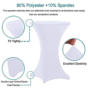 RELIANCER 2 Pack 36inch Highboy Cocktail Round Spandex Table Cover Four-Way Tight Fitted Stretch Tablecloth Table Cloth for Outdoor Party DJ Tradeshow Banquet Vendor Wedding(2PC 36''X43'',White)