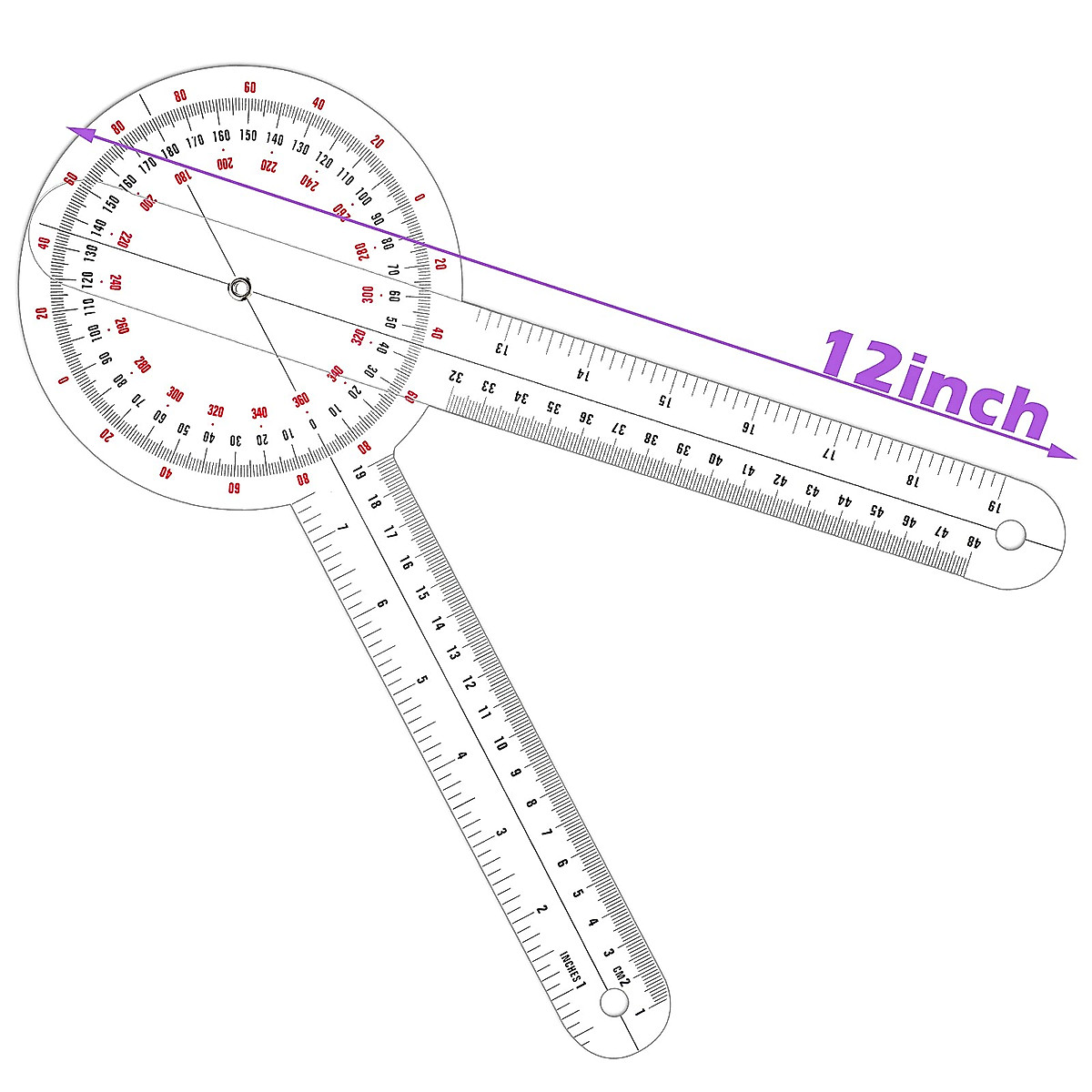 12 Inch Goniometer Transparent Orthopedic Angle Ruler Plastic Goniometer 360 Degree for Body Measuring Tape Goniometer Protractor Ruler (1)