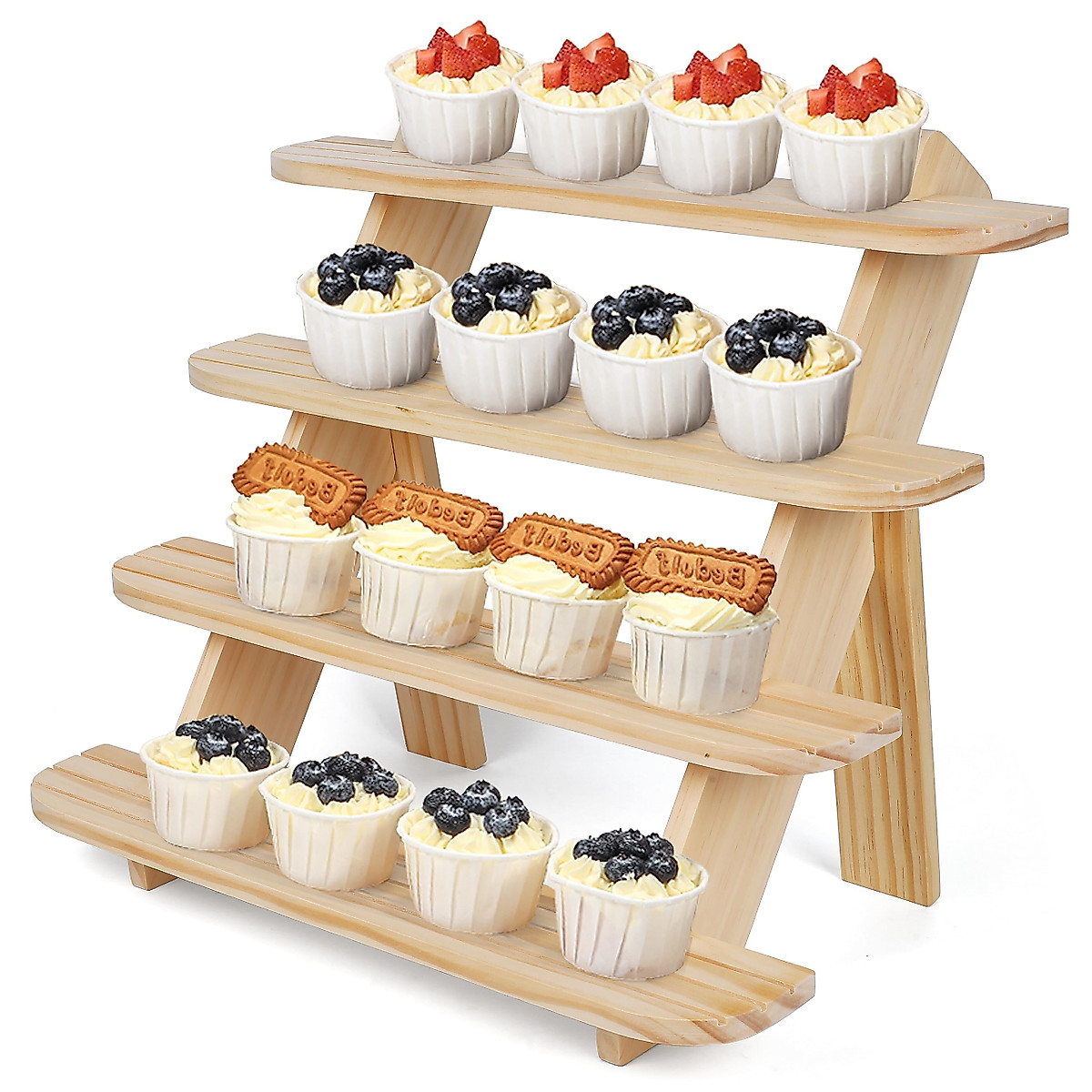 Wooden Cupcake Display Stand, Wood Rustic Risers 4 Tiers for Display Ideal Craft Funko Pop Shelves, Table Display Stand for Vendors, Earring & Ring Holder Stands, Outdoor Plant Stand Indoor-Natural