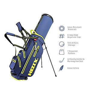 Helix Golf Stand Bag Retractable, 6 Way Dividers with Backstrap Shoulder Carry Golf Bag, Golf Bag Stand with Wheel for Traveling (Blue)