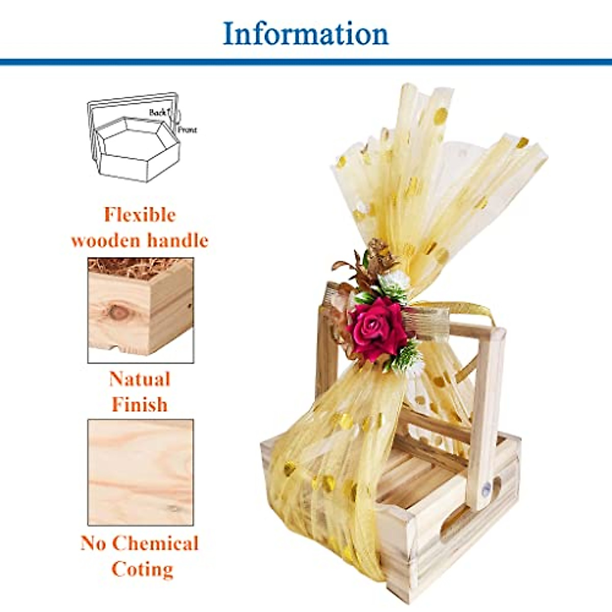 Hathkaam Empty Wooden Tray Basket, Gift Basket Kit for Diwali Celebration, Christmas, Birthday Party with Handle for Flower Fruits Empty Storage Basket for Organizing Portable Handmade Eco-Friendly