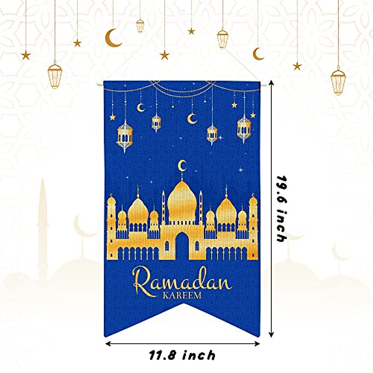 CNhoqc Ramadan Kareem Hanging Banner Welcome Door Sign Eid al-Fitr Moon Stars and Lamps Double-Sided Decorative Flag Islamic Mubarak Banner for Indoor Outdoor Eid Mubarak Party Supplies